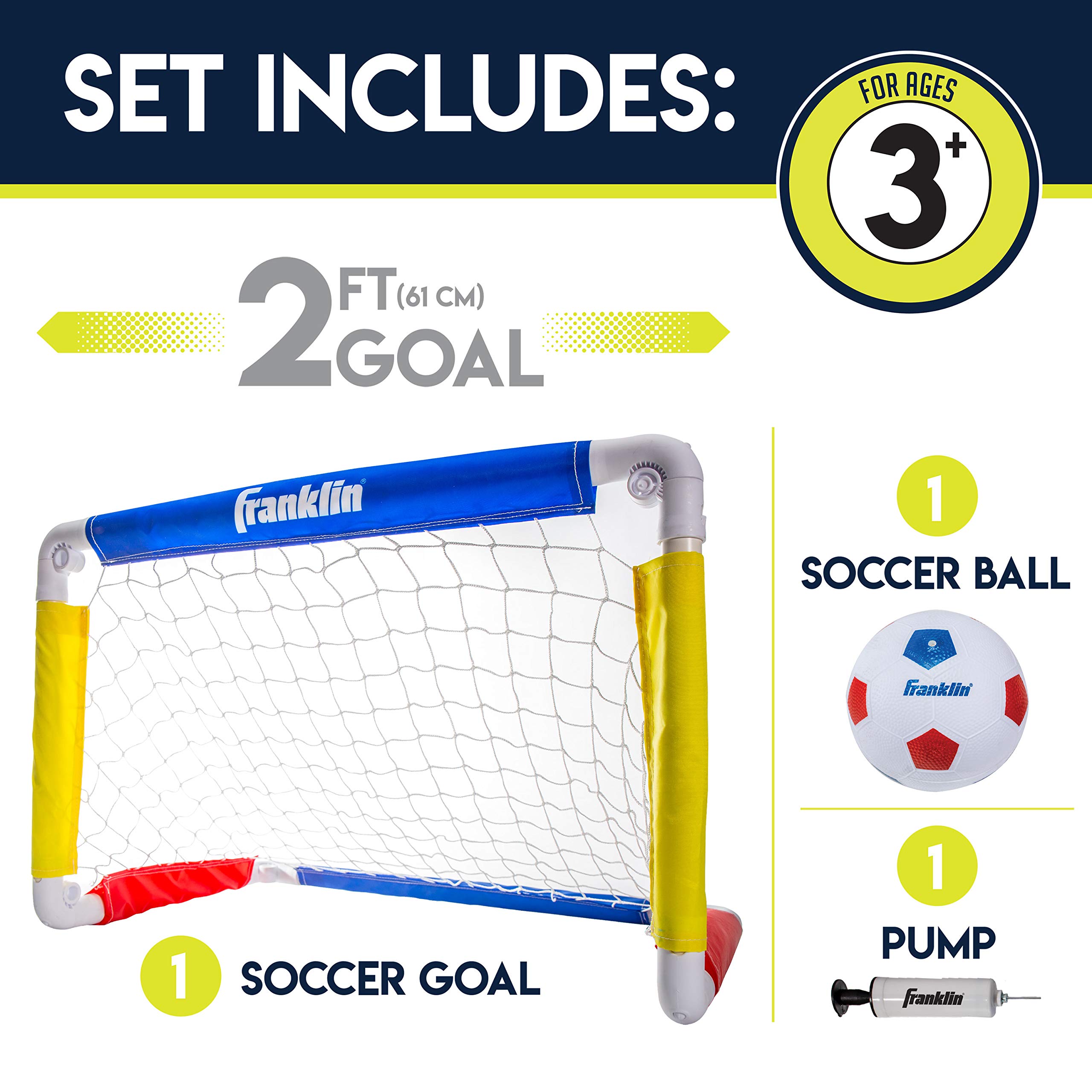 Franklin Sports Kids Mini Soccer Goal Sets - Backyard + Indoor Mini Net and Ball Set with Pump - Portable Folding Youth Soccer Goal Sets for Kids + Toddlers - 24" x 16"