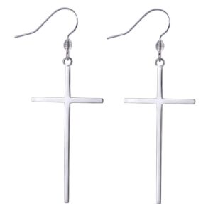 jeka cross long dangle earrings for women stainless steel hypoallergenic drop fashion minimalist jewelry silver christian religious easter gifts for women