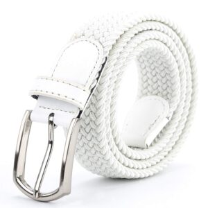 braided canvas woven elastic stretch belts for men/women/junior with multicolored (white, medium/32-34" waist)