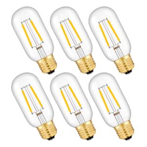 crlight t14 tubular led filament e26 bulb, 2w 25w equivalent 250lm 2700k warm white, 6 pack dimmable light bulbs