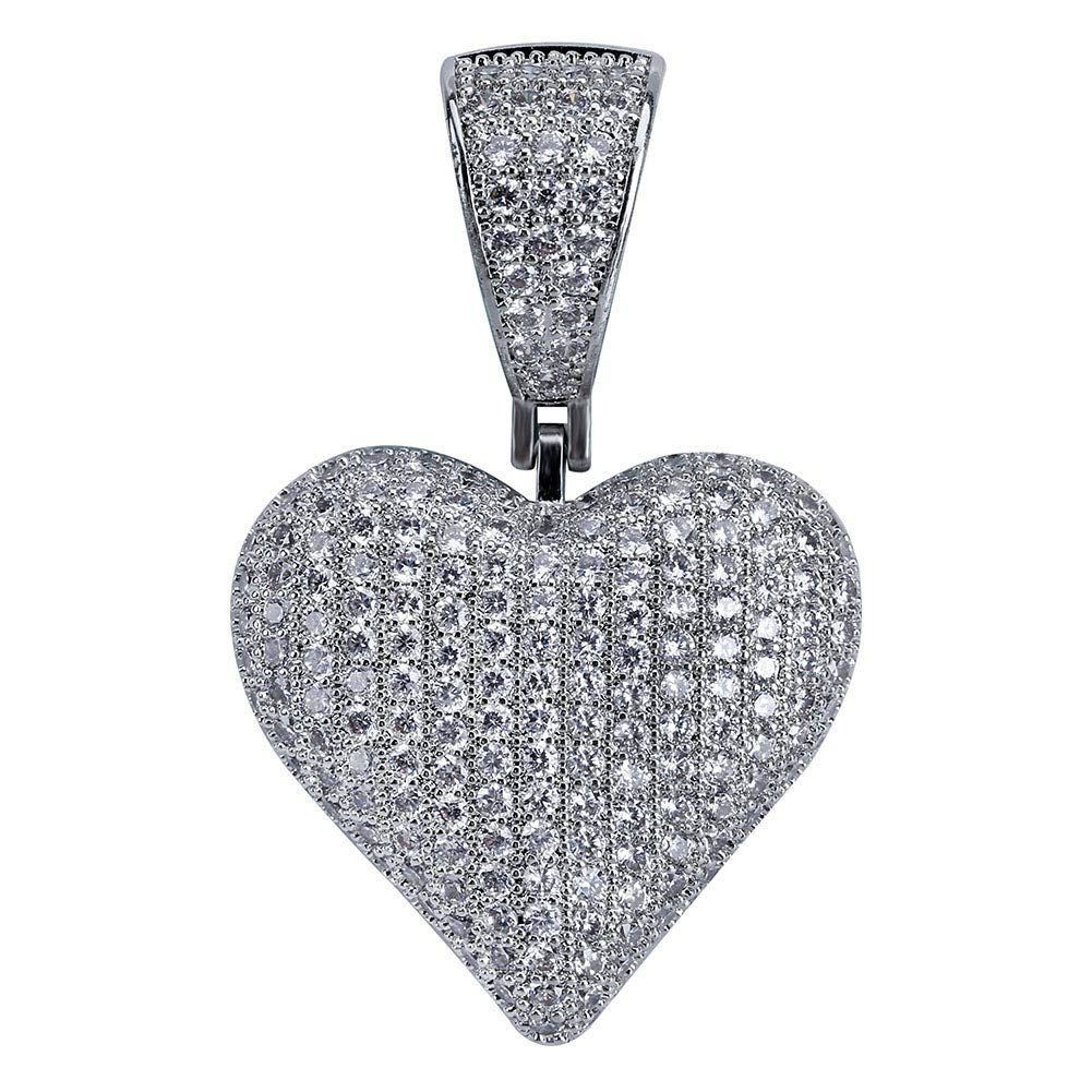 JINAO Iced Out Club Diamond Heart Spade Playing Cards Simulated Lab diamonds Pendant Necklace (Heart-Silver)