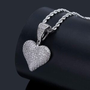 JINAO Iced Out Club Diamond Heart Spade Playing Cards Simulated Lab diamonds Pendant Necklace (Heart-Silver)