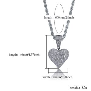 JINAO Iced Out Club Diamond Heart Spade Playing Cards Simulated Lab diamonds Pendant Necklace (Heart-Silver)