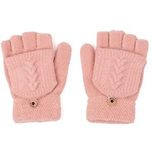 Flammi Women's Warm Knitted Fingerless Gloves Convertible Mittens (Pink)