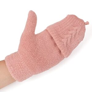 Flammi Women's Warm Knitted Fingerless Gloves Convertible Mittens (Pink)