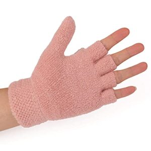 Flammi Women's Warm Knitted Fingerless Gloves Convertible Mittens (Pink)