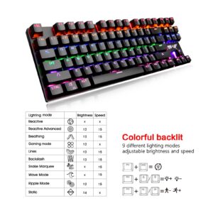 ONE-UP G300 LED Rainbow Backlit Mechanical Game Keyboard, Aluminum Alloy Cover, 87 Key Game Keyboard, Blue Switch, Suitable for PC Games (Black)