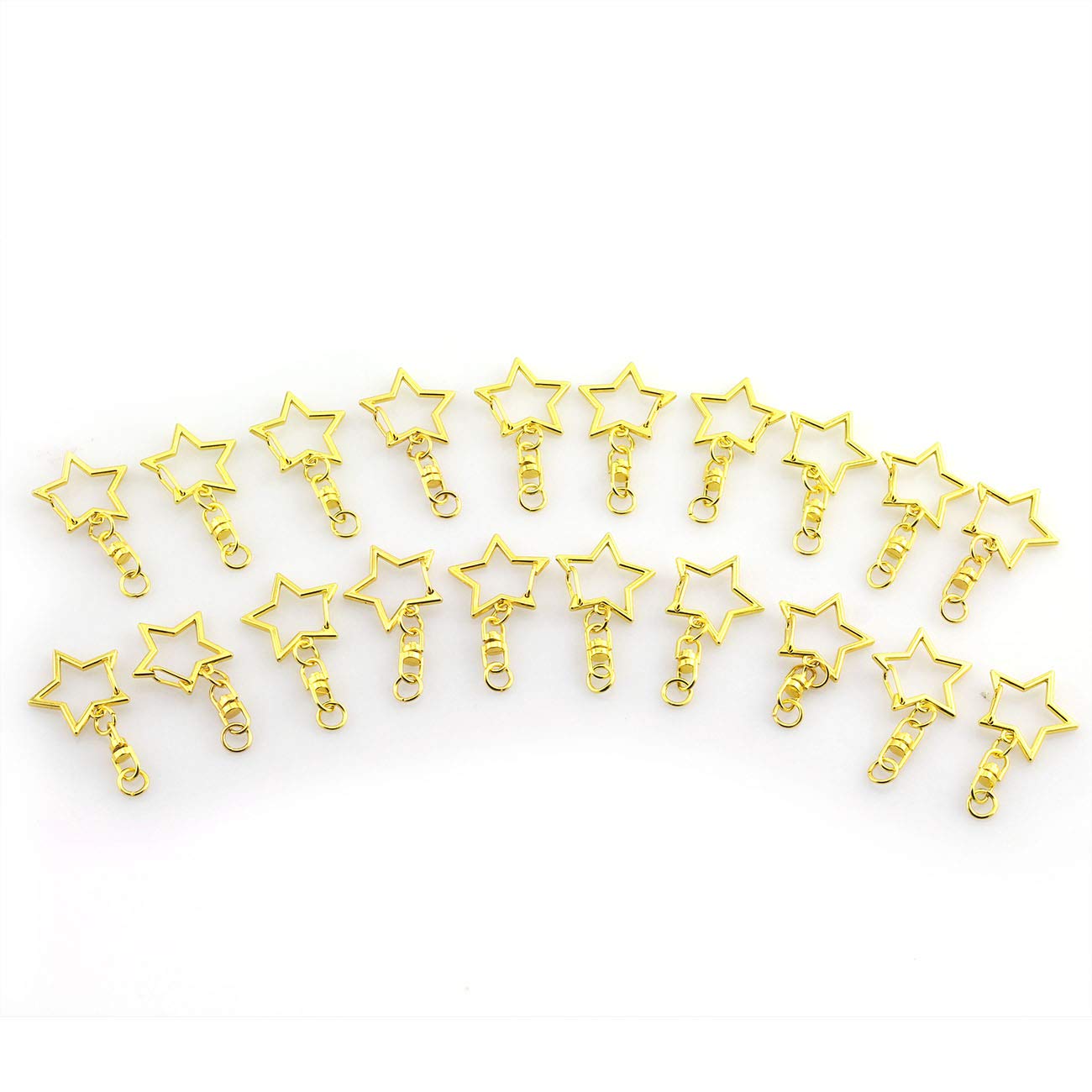 JCBIZ 20pcs Gold Star Design Spring Snap Keychain Clip Metal DIY Key Chains Accessories Creative Pentagram Hanging Buckle