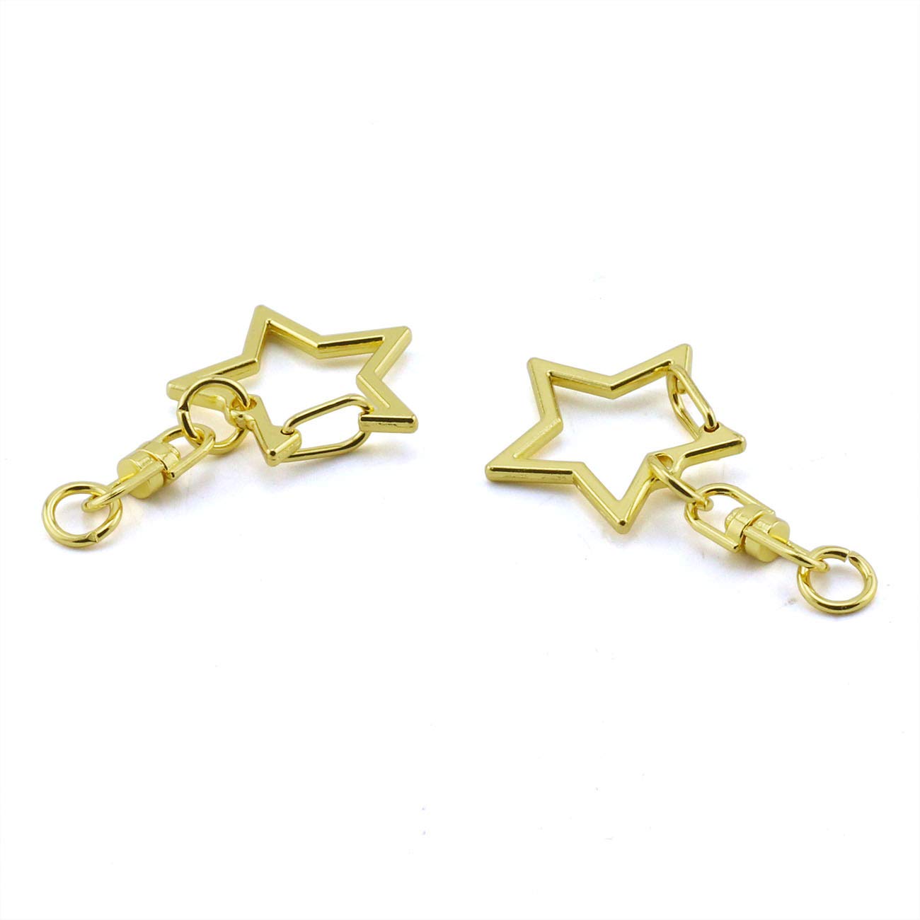 JCBIZ 20pcs Gold Star Design Spring Snap Keychain Clip Metal DIY Key Chains Accessories Creative Pentagram Hanging Buckle