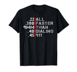 pro gun rights shirt: faster than dialing 911 gun lovers tee t-shirt