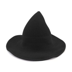 Kaariss Womens Witch Hat Knitted Wool Cap for Halloween Party Masquerade Cosplay Costume Accessory and Daily, Black