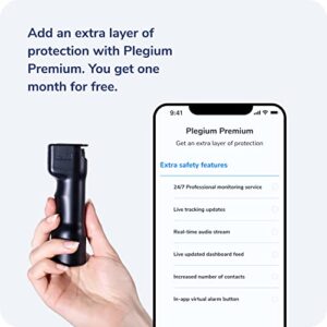 Plegium Smart Pepper Spray - The Original Smart Spray, Pair w/Smartphone for Location Sharing, Texts & Phone Alerts to Emergency Contacts, Military Grade Spray, Blinding LED Strobe Light, 130dB Siren