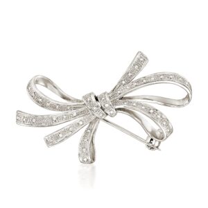 ross-simons 0.10 ct. t.w. diamond ribbon pin in sterling silver.