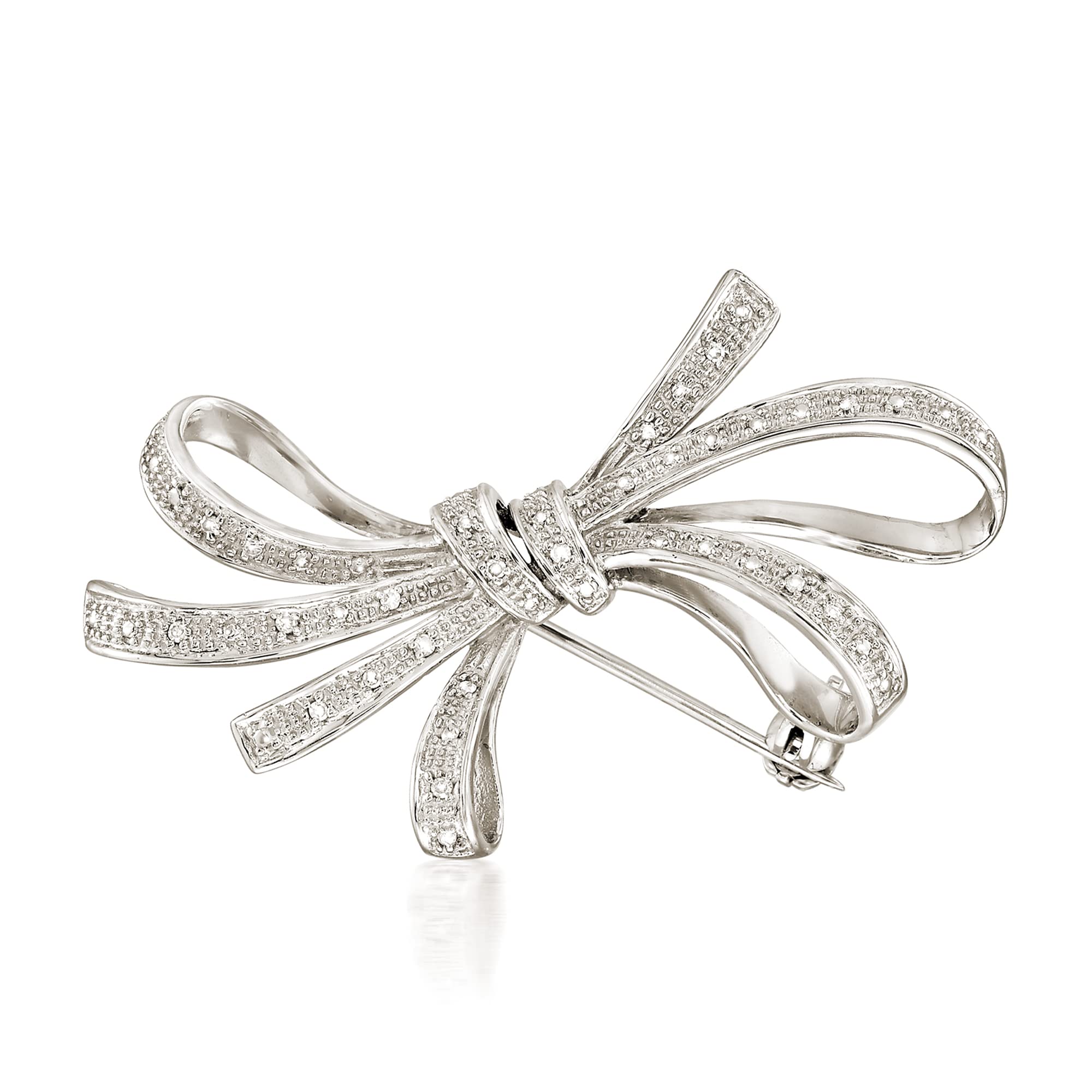 Ross-Simons 0.10 ct. t.w. Diamond Ribbon Pin in Sterling Silver.