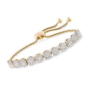 ross-simons 2.00 ct. t.w. diamond cluster bolo bracelet in 18kt gold over sterling