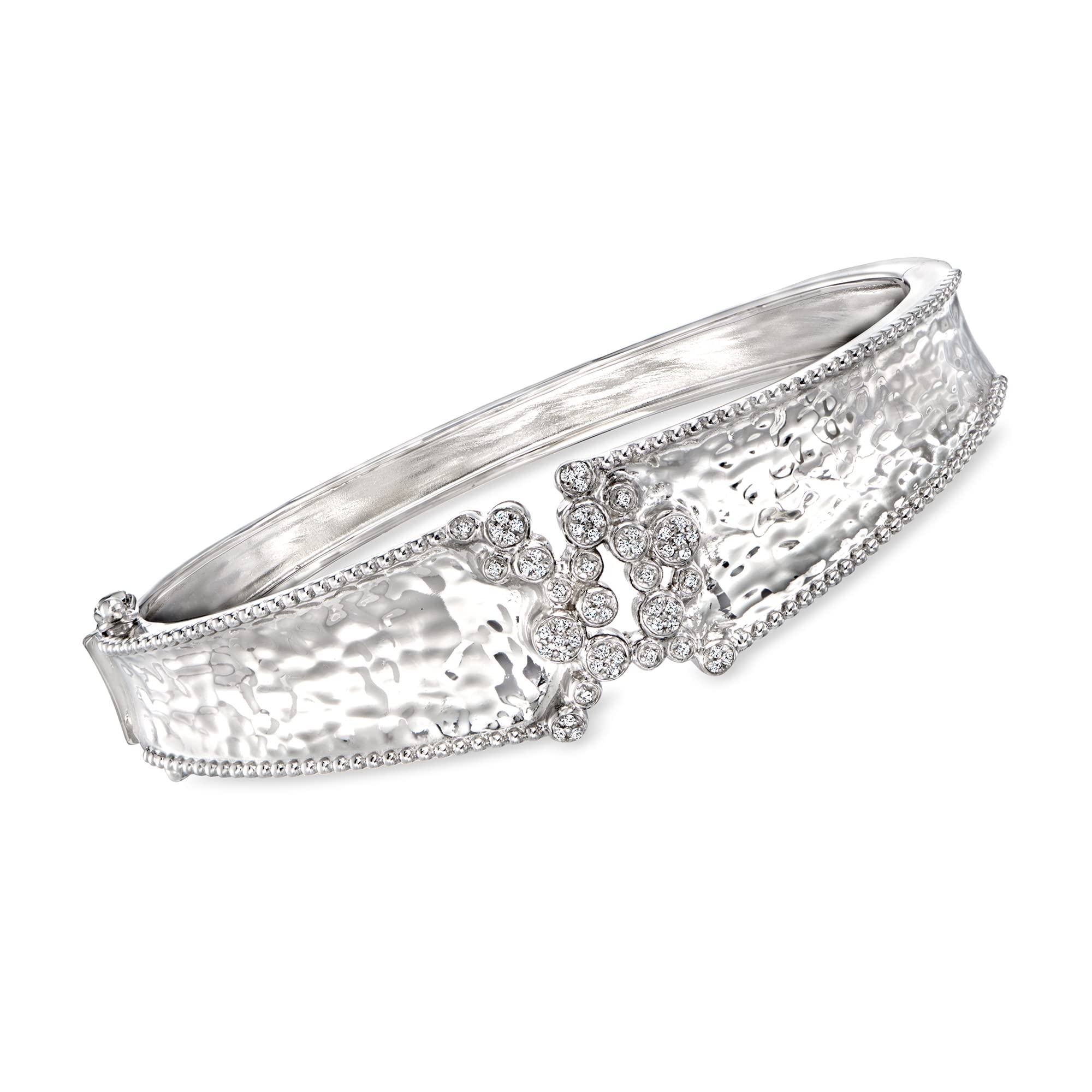 Ross-Simons 0.15 ct. t.w. Diamond Cluster Bangle Bracelet in Sterling Silver. 7 inches