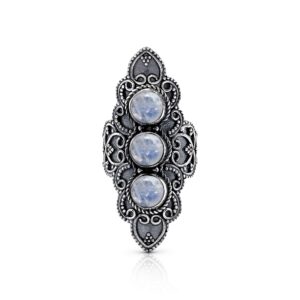 koral jewelry moonstone 3 stones ethnic vintge gipsy multi stone ring 925 sterling silver vintage tribal gipsy boho chic (7)