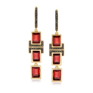 ross-simons 6.50 ct. t.w. garnet and .20 ct. t.w. black spinel drop earrings in 18kt gold over sterling