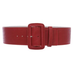 women's 3" wide high waist fashion stitch rectangular leather belt, red | m/l - 36"