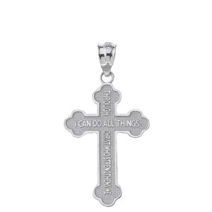 sideways crosses fine 925 sterling silver philippians 4:13 bible verse orthodox cross pendant