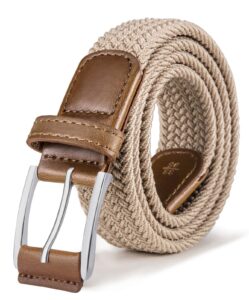 bulliant stretch belt men,mens gift woven braided web belt 1 3/8 for golf casual pants shirts jeans(beige,46"-50" waist adjustable)