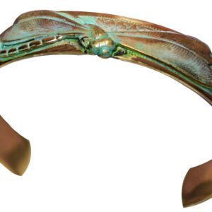 Elaine Coyne Collectible Artwear Verdigris Patina Solid Brass Realistic Dragonfly Skinny Cuff Bracelet