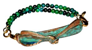 elaine coyne collectible artwear verdigris patina solid brass realistic dragonfly medium interchangeable rockband bracelet - chrysocolla