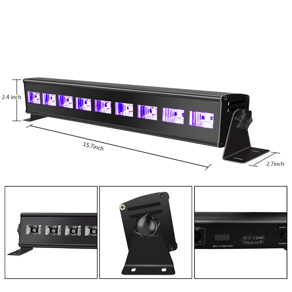 60 ft-Remote UV Black Light for Parties, JLPOW Super Bright 27W Dimmable Sound Activated Black Lights, DMX Control 9 LED UV Bar Blacklight,Best for Glow Dance Party Birthday Wedding DJ Stage Lighting