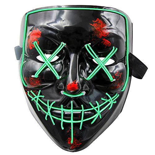 Qhome LED Light up Purge Mask for Festival Cosplay Halloween Costume Green