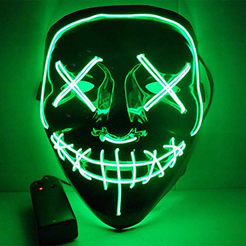 Qhome LED Light up Purge Mask for Festival Cosplay Halloween Costume Green