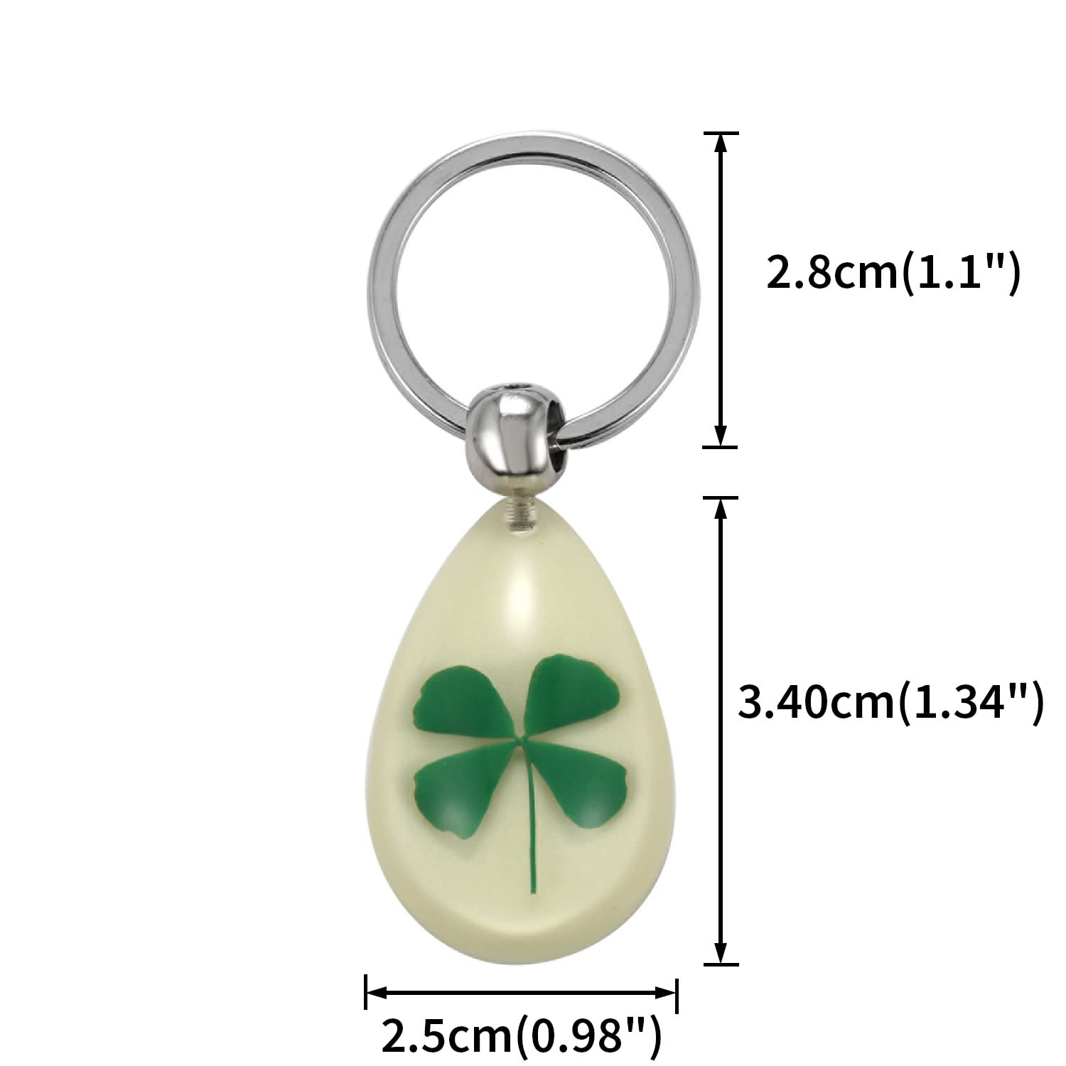 FM FM42 Dried Leaves Lucky Real 4-Leaf Clover Simulated Resin Glow in the Dark Key ring Keychains KC1010