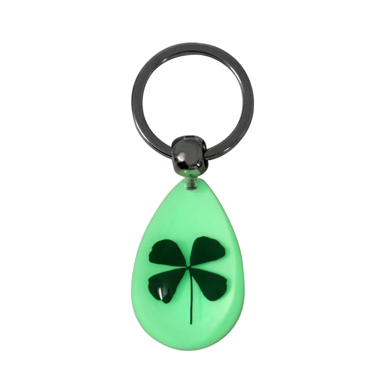 FM FM42 Dried Leaves Lucky Real 4-Leaf Clover Simulated Resin Glow in the Dark Key ring Keychains KC1010