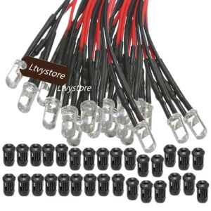 ltvystore 30pcs 3mm 12v white led pre wired prewired 7.87 inch lamp light bulb prewired emitting diode & 30pcs black 3mm led plastic clip holder display panel