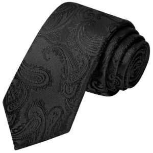 kissties 2.4'' skinny tie black paisley slim necktie for men + gift box