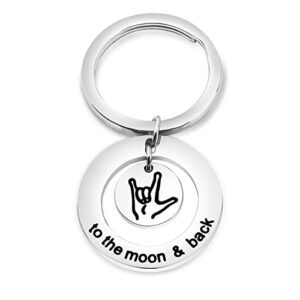 aktap sign language jewelry i love you to the and back keychain asl sign language gift interpreter gift asl jewelry