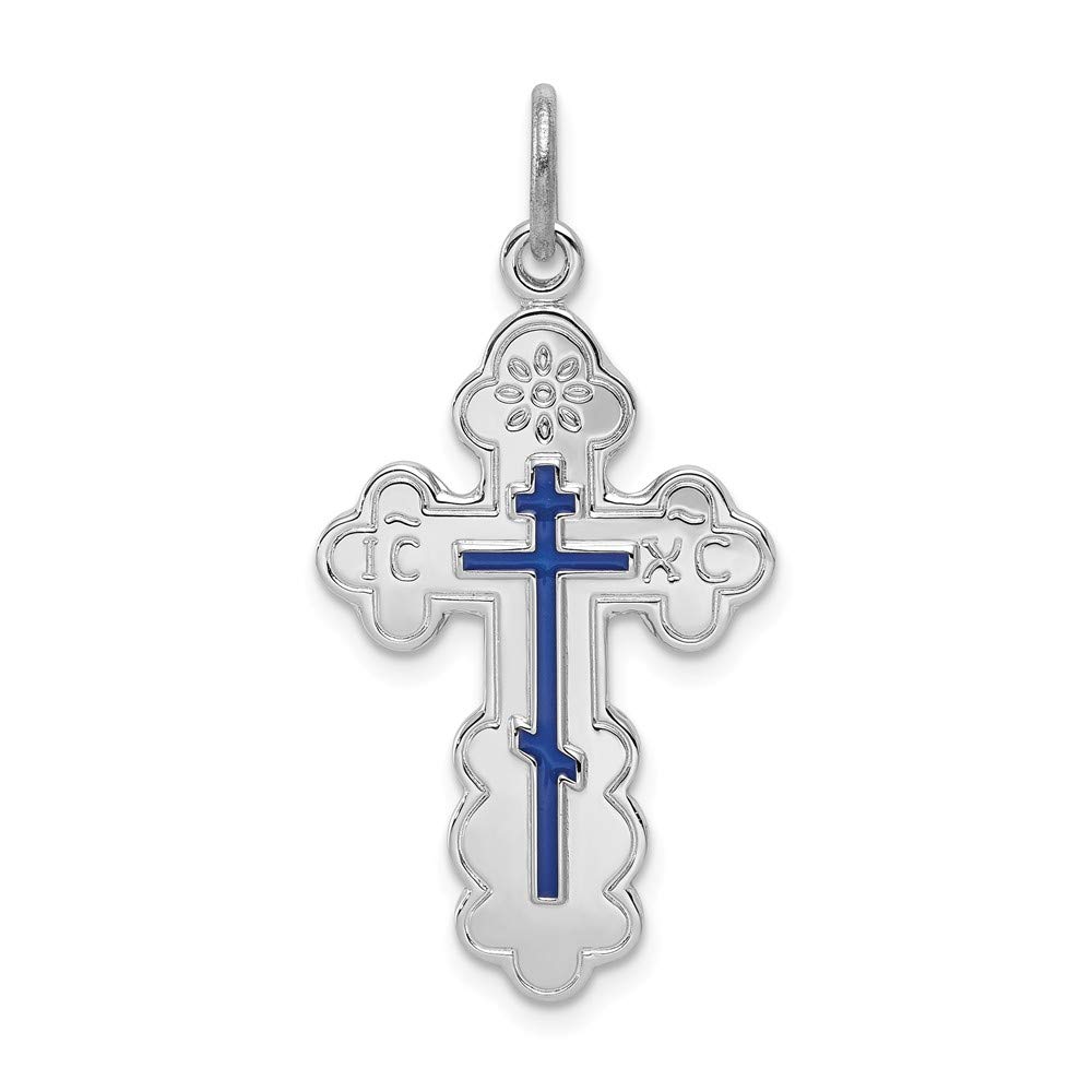 BillyTheTree Jewelry Rhodium-Plated Sterling Silver Eastern Orthodox Blue Enamel Cross Pendant