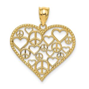 billythetree jewelry 14k yellow gold heart w/peace signs pendant