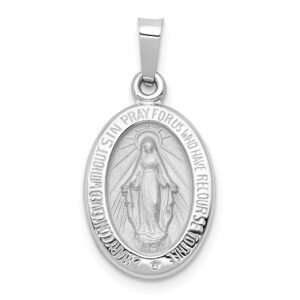 billythetree jewelry 14k white gold polished & satin miraculous medal pendant