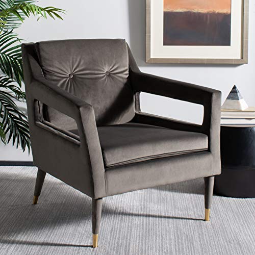 Safavieh Home Mara Retro Glam Shale Velvet and Gold Tufted Accent Chair