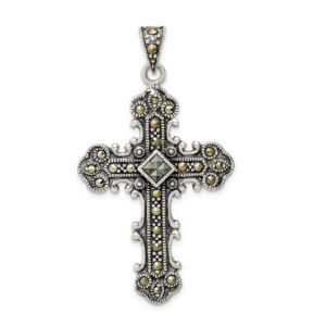 billythetree jewelry sterling silver marcasite cross pendant