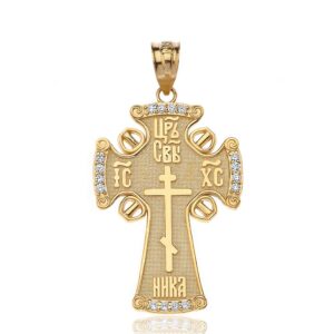 solid 14k yellow gold diamond eastern orthodox ic xc nika cross pendant