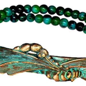 Elaine Coyne Collectible Artwear Verdigris Patina Art Nouveau Dragonfly Medium Rockband Bracelet - Chrysocolla