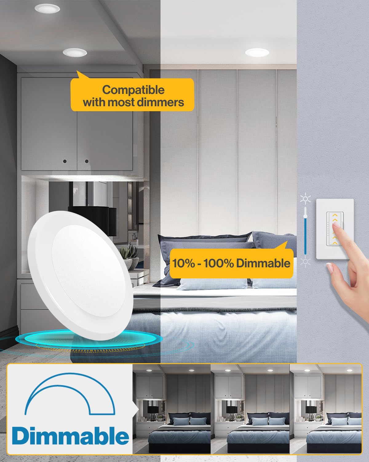 Sunco 24 Pack 5/6 Inch LED Disk Lights, Flush Mount Disc Recessed Ceiling Can Lighting, 1050 LM, 3000K Warm White, Dimmable, 15W=75W, Damp Rated ETL