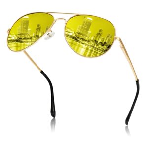 sodqw aviator night-driving glasses, night-vision goggles anti glare polarized yellow lens, fashion safety glasses (gold frame/yellow night-driving glasses)