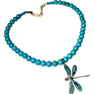 Elaine Coyne Wearable Art Verdigris Patina Wearable Art Decorative Dragonfly Necklace - Turquoise