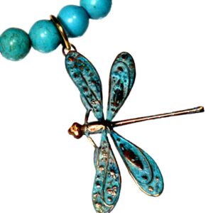 Elaine Coyne Wearable Art Verdigris Patina Wearable Art Decorative Dragonfly Necklace - Turquoise