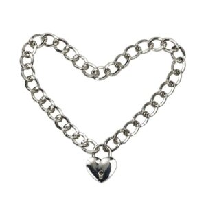 lover heart padlock necklace, choker necklaces for women with lock and key, metal padlock choker pendant 18in