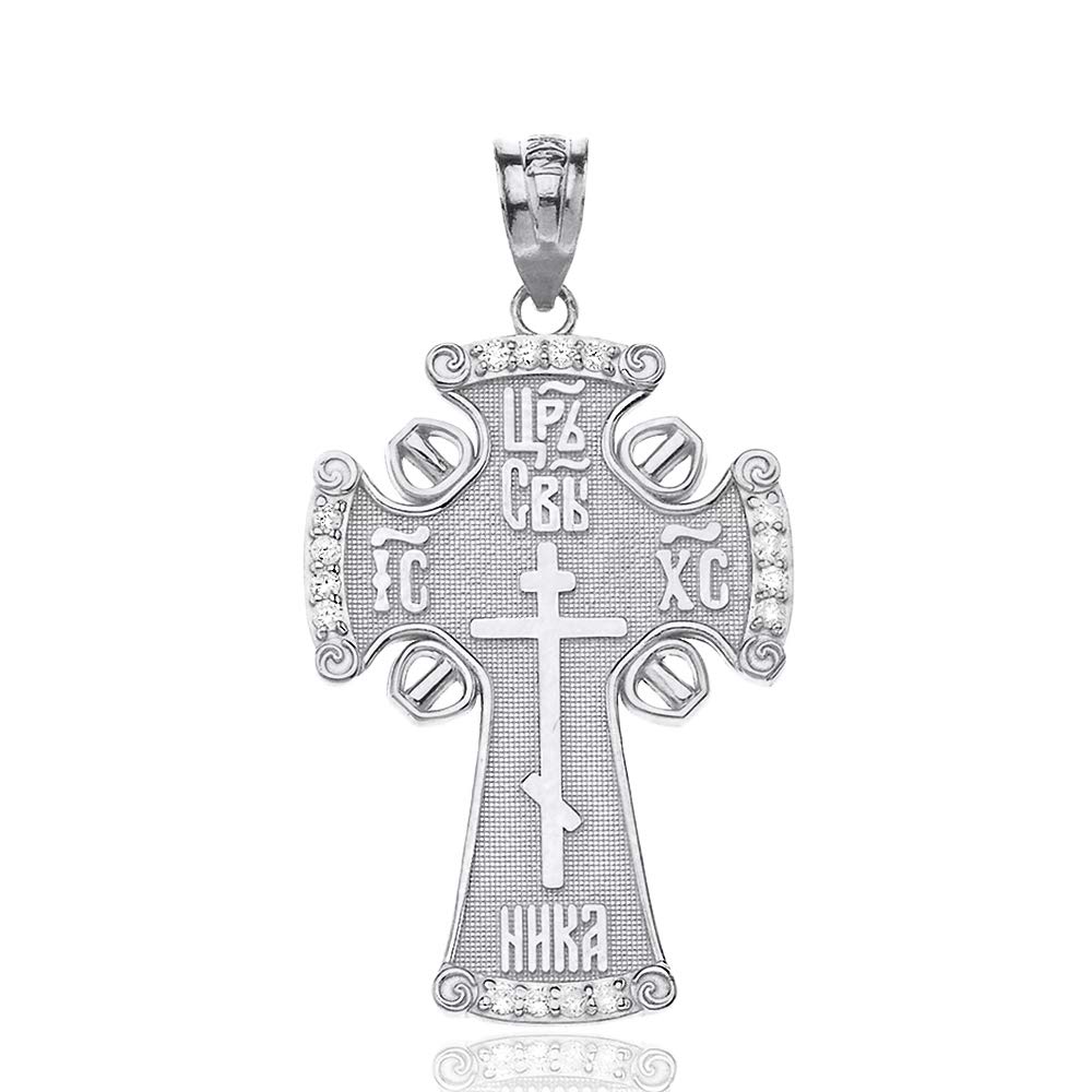 Solid 925 Sterling Silver CZ Eastern Orthodox IC XC NIKA Cross Pendant