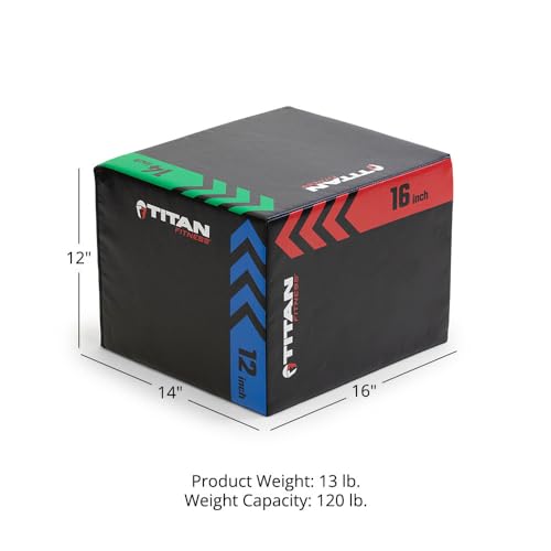 Titan Fitness Youth Heavy Foam Plyometric Jump Box, 12in 14in 16in, Pro-Duty Foam Plyo Box, Step Up Exercise Platform, Box Squat workout Step, Box Jumps for Home Gym, Box Jump Plyometric Box