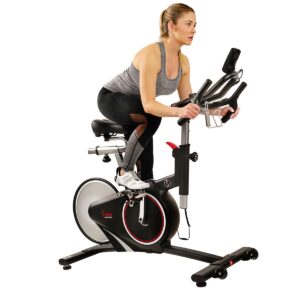 sunny health & fitness magnetic rear belt drive indoor cycling exercise bike with rpm cadence sensor - sf-b1709, black